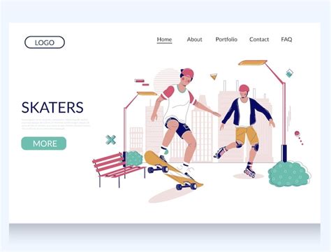 스케이터 터 웹사이트 랜딩 페이지 디자인 템플릿 프리미엄 벡터
