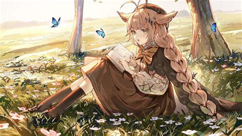 Обои обои милая девочка аниме коса уши животных бабочки аниме от Godlike картинки на рабочий