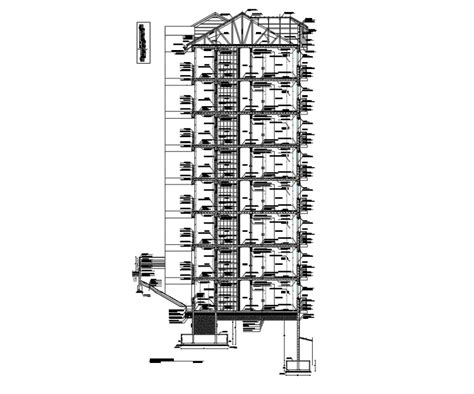 Multi Story Office Building Constructive Front Sectional Details Dwg File