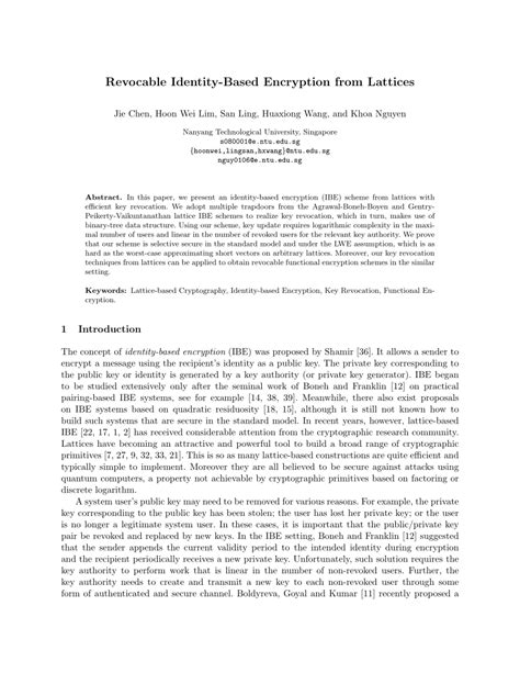 Pdf Revocable Identity Based Encryption From Lattices