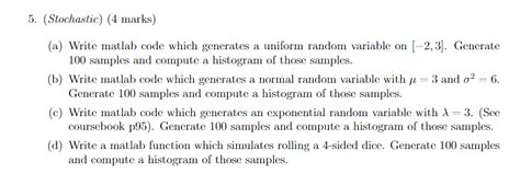 Solved 5 Stochastic 4 Marks A Write Matlab Code Which