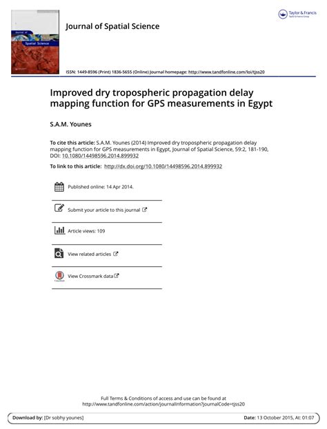 Pdf Improved Dry Tropospheric Propagation Delay Mapping Function For