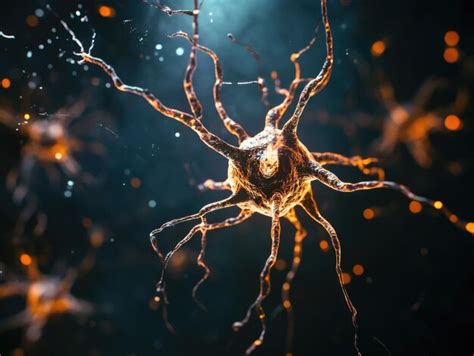 Closeup Image Of Neural Network On Dark Background With Orange