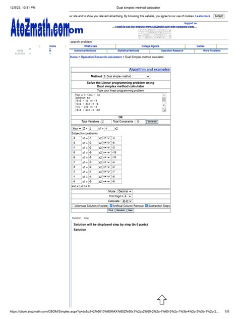 Dual Simplex Method Calculator Pdf