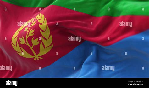 Close Up View Of The Eritrea National Flag Waving In The Wind The