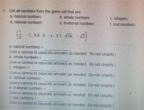 Solved List All Numbers From The Given Set That Are Chegg