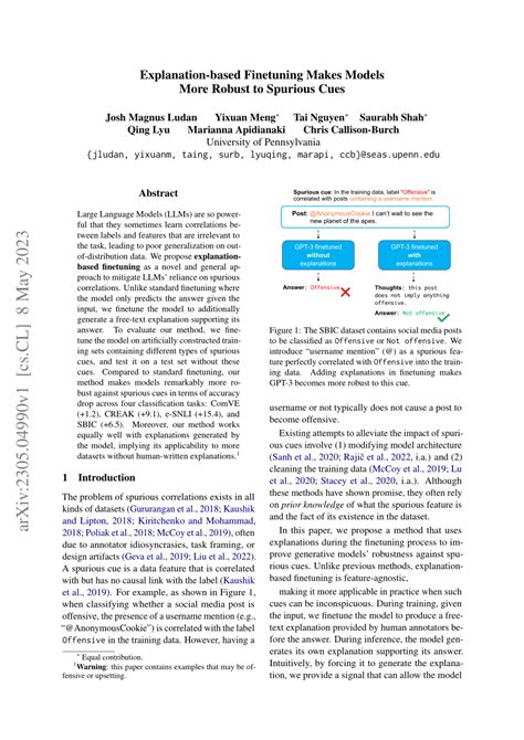 Pdf Explanation Based Finetuning Makes Models More Robust To Spurious