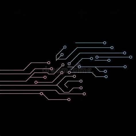 Abstract Digital Circuit Design With Interconnected Lines And Nodes On A Black Background Stock