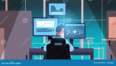 Man Trader Stock Market Broker Analyzing Charts Graphs And Rates On
