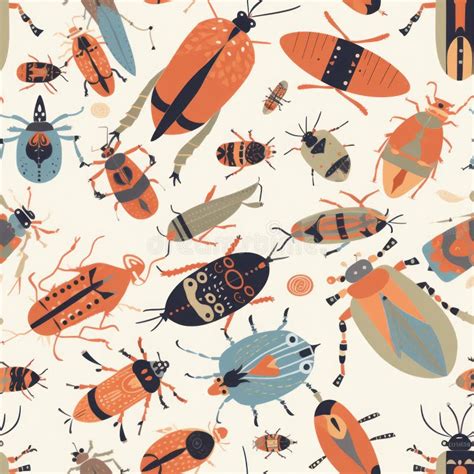 Beetle And Bug Seamless Pattern Various Types Of Ai Generated Insects Stock Illustration