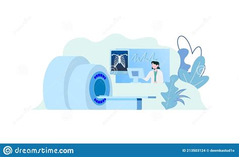 Radiologist Concept Illustration Doctor Examine X Ray Image Of Human Body With Computed