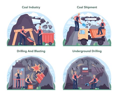 Premium Vector Coal Industry Concept Set Mineral And Natural Resources Extraction