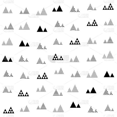 三角形和金字塔无缝图案。抽象的几何重复与微小的三角形树木或房屋。素材 花瓣网