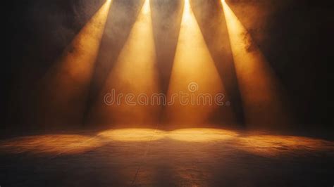 Spotlights Illuminate An Empty Stage Setting The Mood For A Performance Or Product Launch Stock