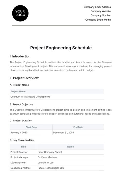 free project engineering schedule template to edit online