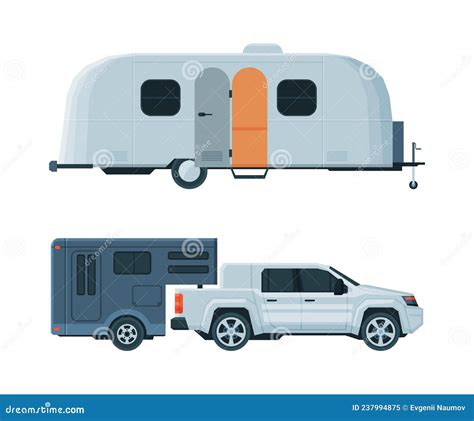Caravana Ou Reboque De Viagem Rebocado Atrás Do Conjunto Do Vetor De Visão Lateral Do Veículo