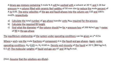 solved a binary gas mixture containing 3 mole a will be