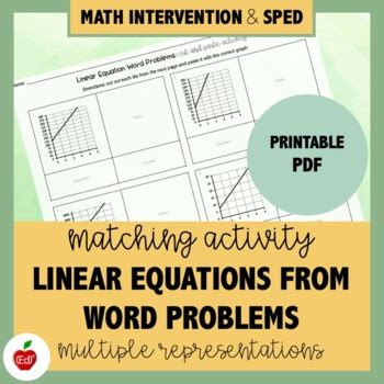 Linear Equations From Word Problems Printable Matching Activity