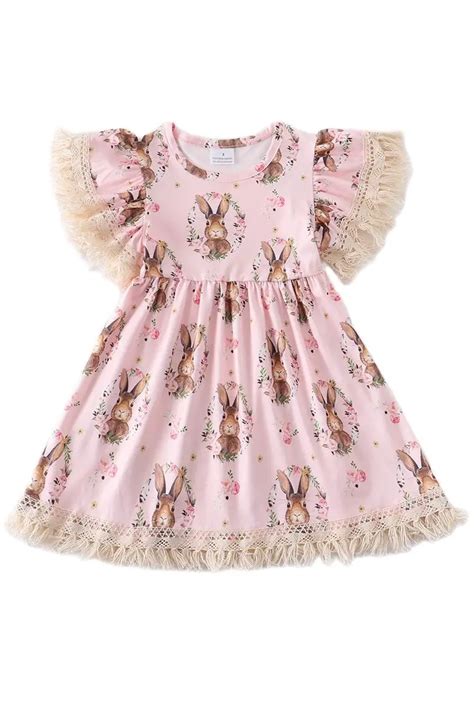 부활절 아기 소녀 옷 부티크 드레스 짧은 소매 패션 소녀 드레스 토끼 인쇄 귀여운 아기 소녀 드레스 도매 Aliexpress