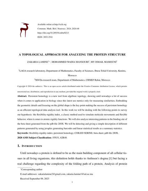 Pdf A Topological Approach For Analyzing The Protein Structure