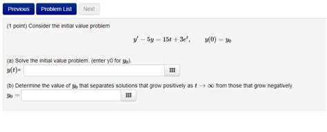 solved consider the initial value problem y 5y 15t