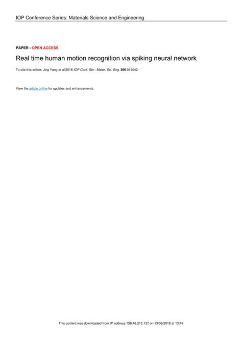 Pdf Real Time Human Motion Recognition Via Spiking Neural Network