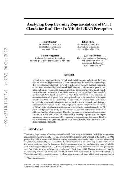 Pdf Analyzing Deep Learning Representations Of Point Clouds For Real Time In Vehicle Lidar