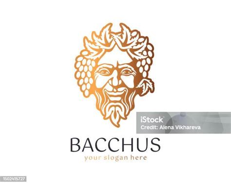 로고 Bacchus 또는 Dionysus 포도 열매와 나뭇잎이 있는 남자 얼굴 로고 와인 메이커 또는 양조업자를위한 스타일 바