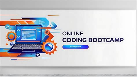 Online Coding Bootcamp Advertisement With Laptop And Gears Premium Ai