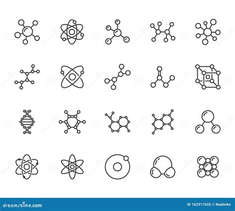 Molecule Flat Line Icons Set Chemistry Science Molecular Structure Chemical Laboratory Dna