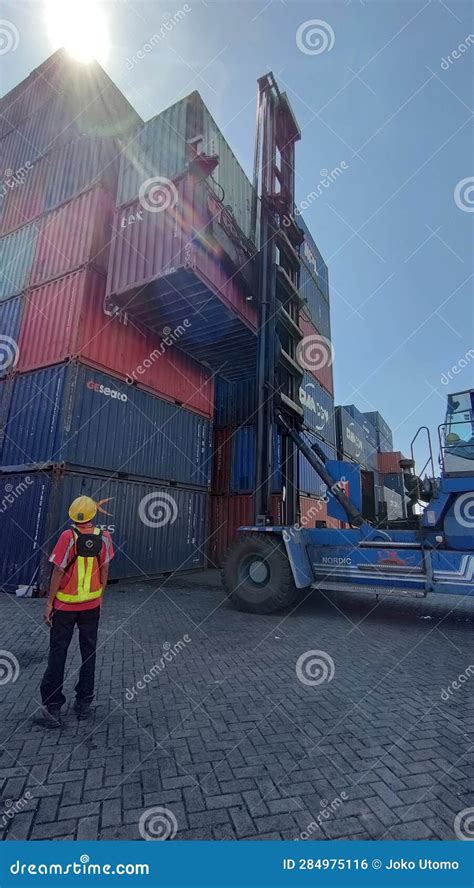 Container Loader Is Loading At Huge Container Terminal Editorial Image CartoonDealer Com