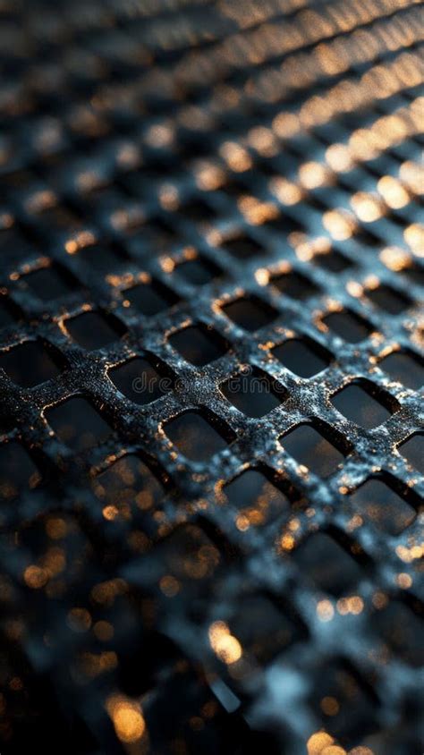 Metallic Grid Surface Reflecting Golden Light Creating A Textured And Visually Appealing