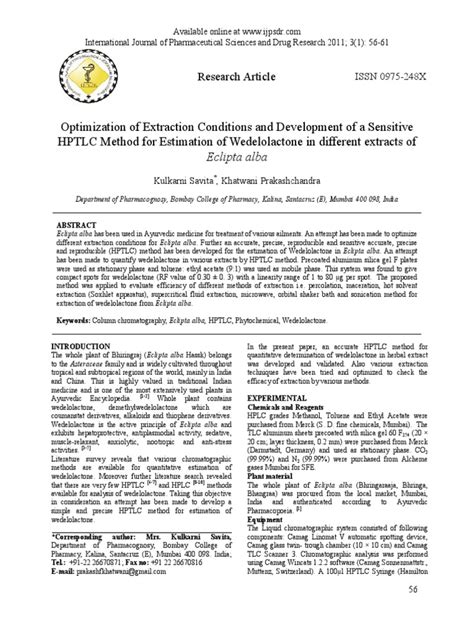 Optimization Of Extraction Conditions And Development Of A Sensitive
