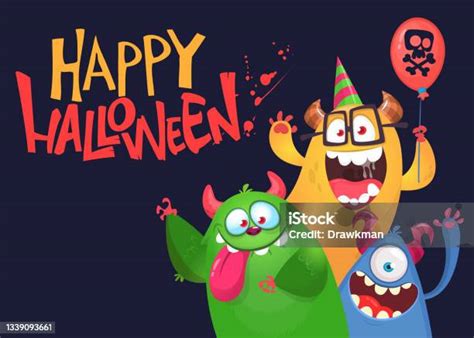 크립타르톤 몬스터 캐릭터 할로윈 파티에 대한 행복 무서운 미소 외계인 생물의 그림 패키지 포스터 또는 인사초대 디자인 벡터 귀신에 대한 스톡 벡터 아트 및 기타 이미지