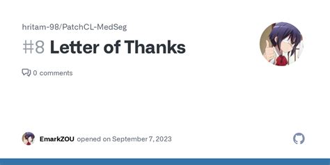 Letter Of Thanks · Issue 8 · Hritam 98patchcl Medseg · Github