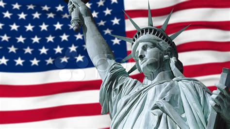 Statue Of Liberty With Flag Statue Of Liberty And Us Flag Stock Image