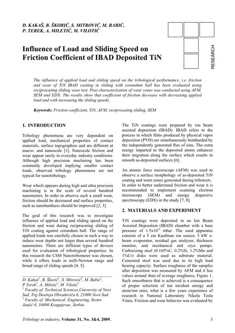 Pdf Influence Of Load And Sliding Speed On Friction Coefficient Of