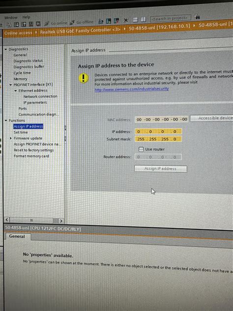 Cannot Assign Ip Address To S7 1200 In Tia Portal Rplc