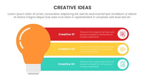 창의적 아이디어 개념 인포 그래픽 슬라이드 프리젠 테이션을위한 Ligthbulb 및 둥근 사각형 상자가있는 3 포인트 무대 템플릿 0명에 대한 스톡 벡터 아트 및 기타