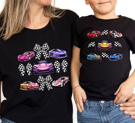 Mommy And Me Race Car T Shirt His And Hers Checkered Coquette Bows