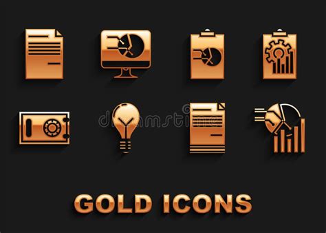 set light bulb with concept of idea clipboard graph chart pie