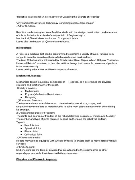 Article On Robotics For Beginners Pdf Robot Robotics