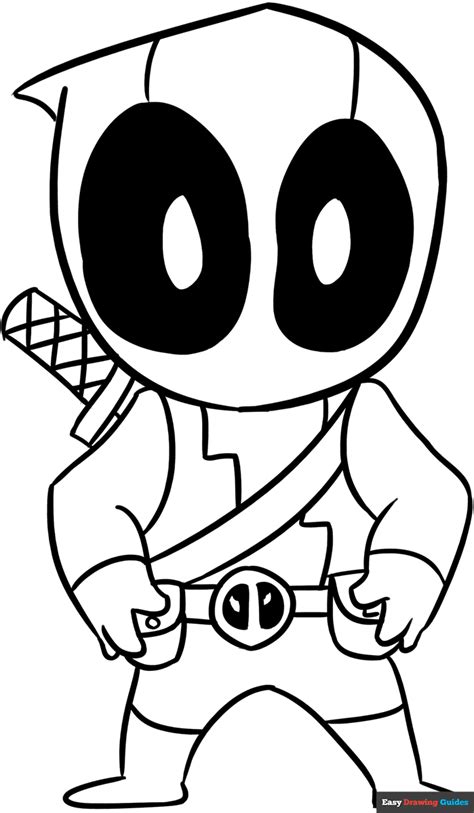 Chibi Deadpool Coloring Page Easy Drawing Guides