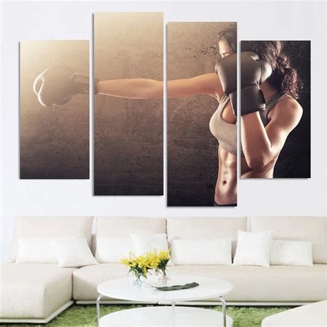 Jie Do Art 4 조각 캔버스 아트 복싱 휘트니스 섹시한 Hd 근육 스포츠 그림 벽 사진 거실 무료 배송그림 And 서예