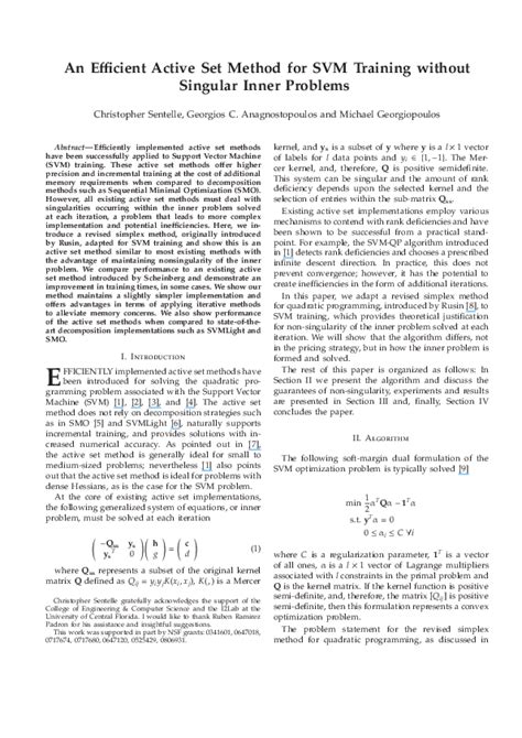 pdf an efficient active set method for svm training without singular