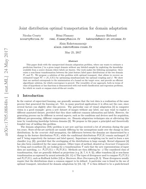 Pdf Joint Distribution Optimal Transportation For Domain Adaptation