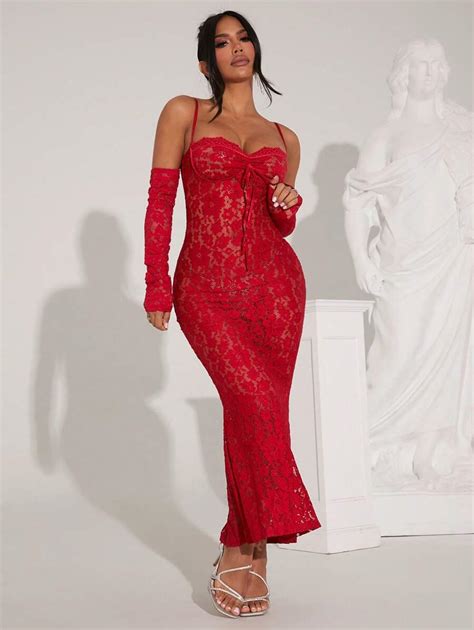 Shein Sxy Red Party Dress See Through Lace Sexy New Year S Eve Dress Date Sexy Dress Red