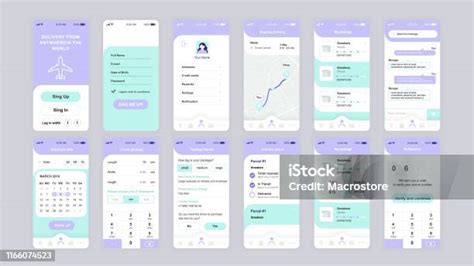 Set Ui Ux Layar Gui Pengiriman Aplikasi Desain Datar Template Untuk Aplikasi Seluler Ilustrasi
