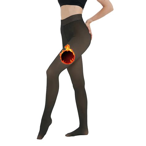 بنطلون ضيق عالي الخصر أسود شفاف للنساء ، صوف دافئ سميك ، جوارب حرارية