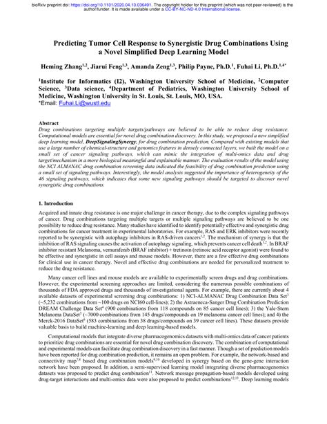 Pdf Predicting Tumor Cell Response To Synergistic Drug Combinations Using A Novel Simplified
